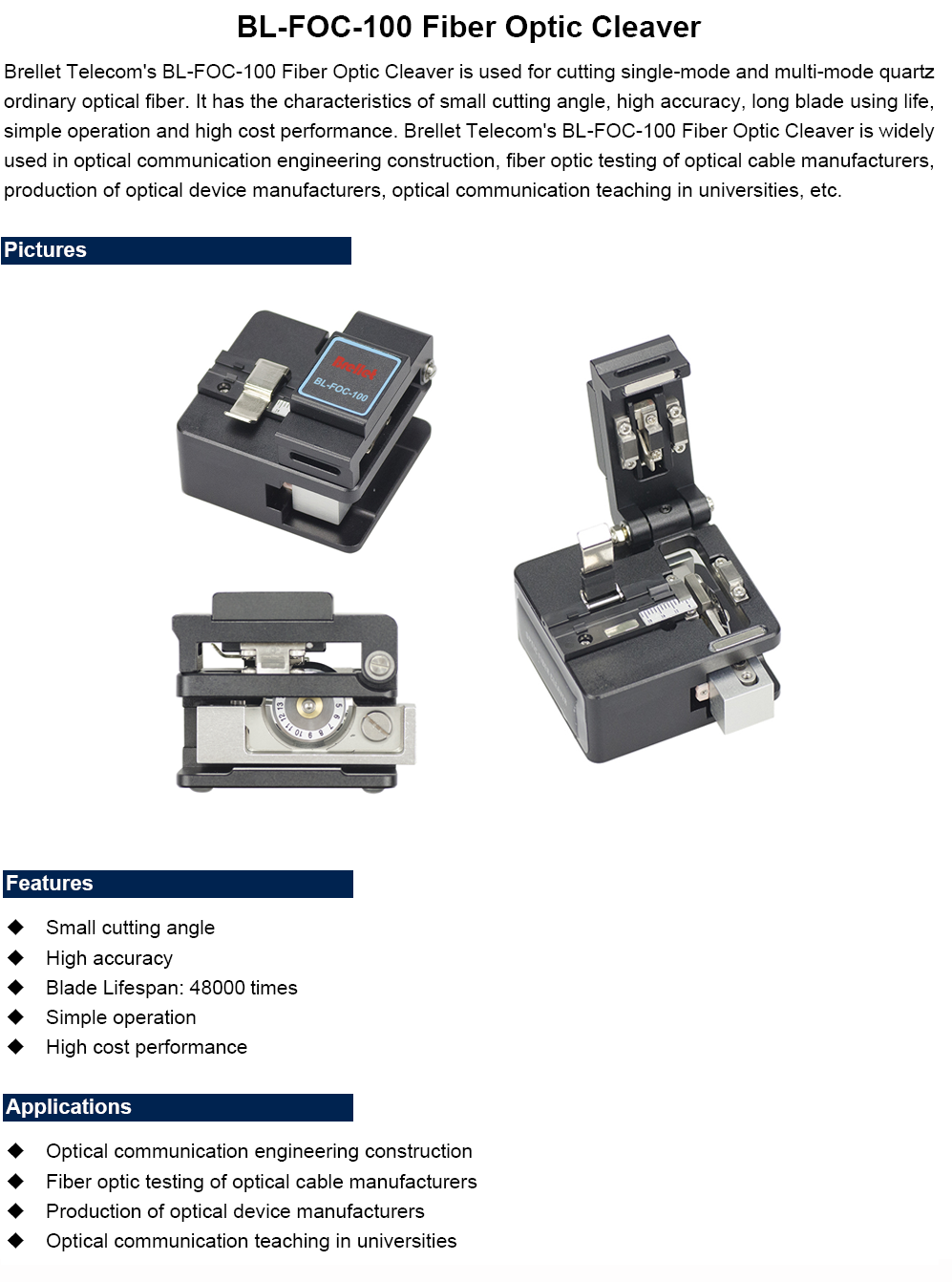 BL-FOC-100 Fiber Optic Cleaver_Brellet Telecom - FTTx FTTH Fiber Optic ...